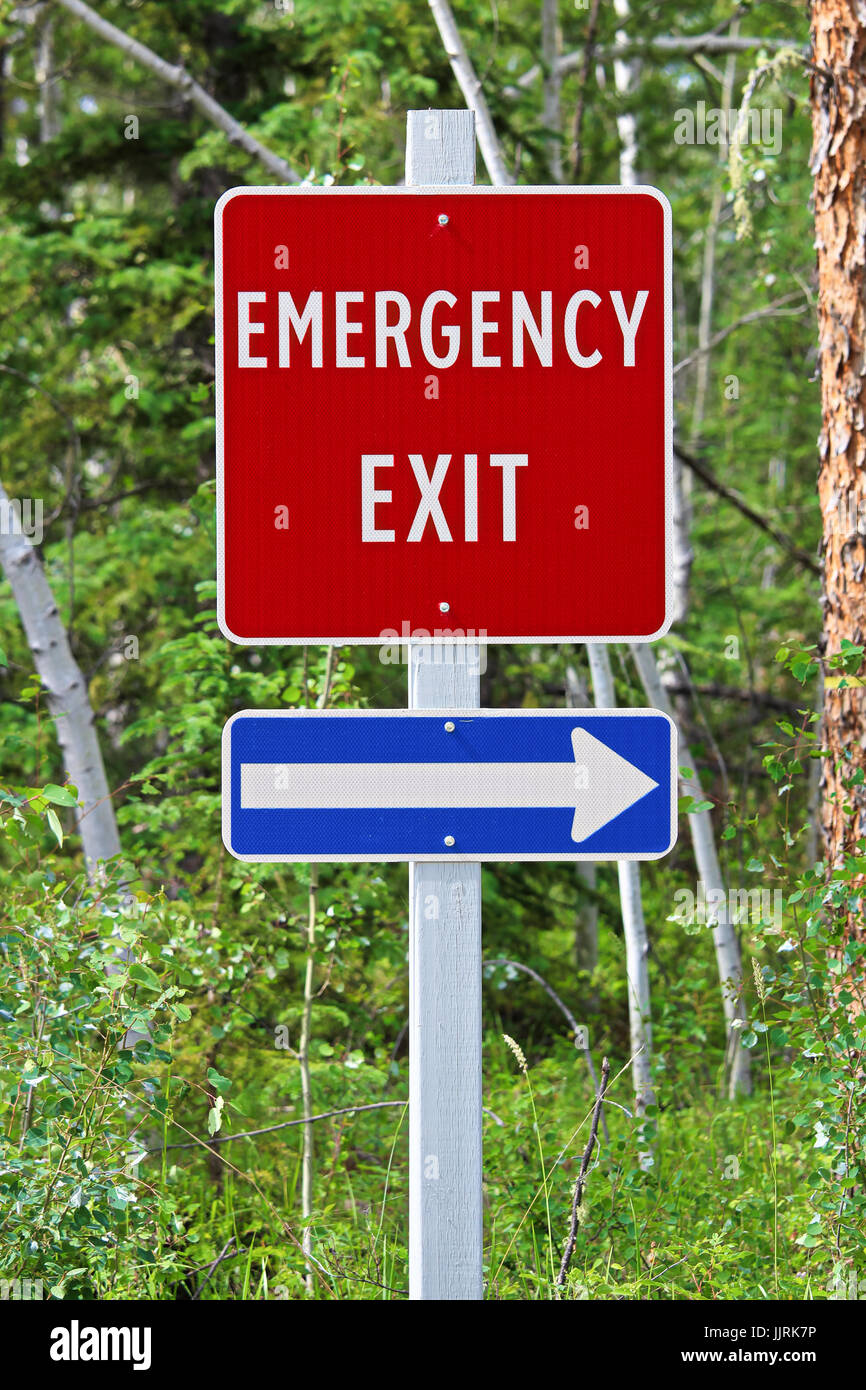 A emergency exit sign with an arrow indicating the direction Stock ...
