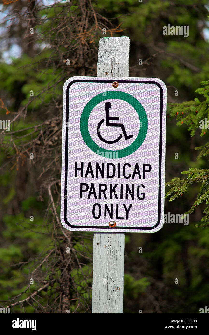 A handicap parking only sign with trees in the background Stock Photo ...