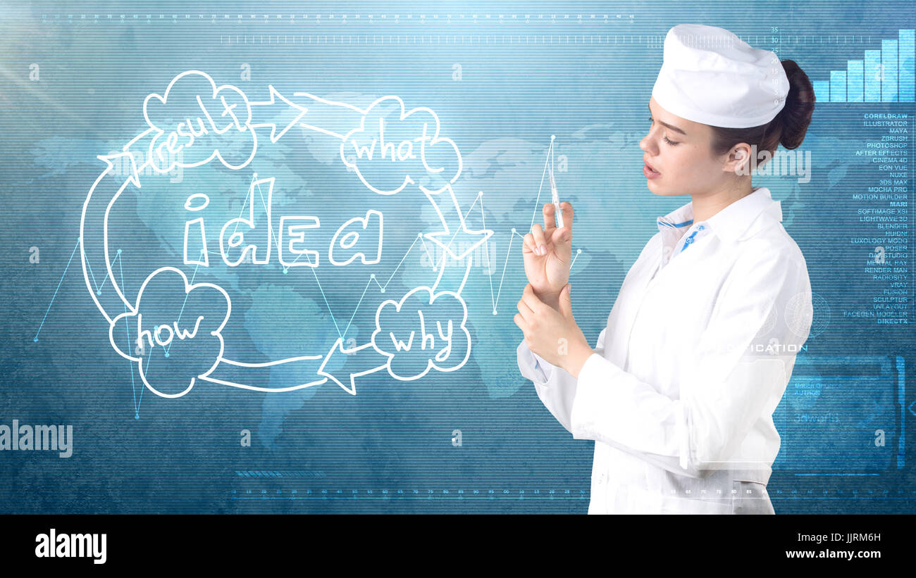 Beautiful medical woman doctor in uniform. Studio painted background ...