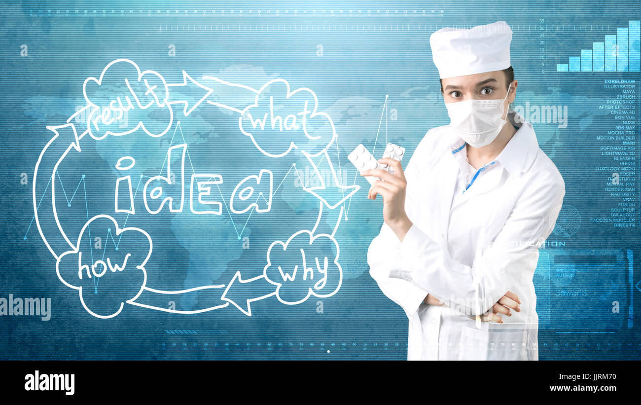 Beautiful medical woman doctor in uniform. Studio painted background ...