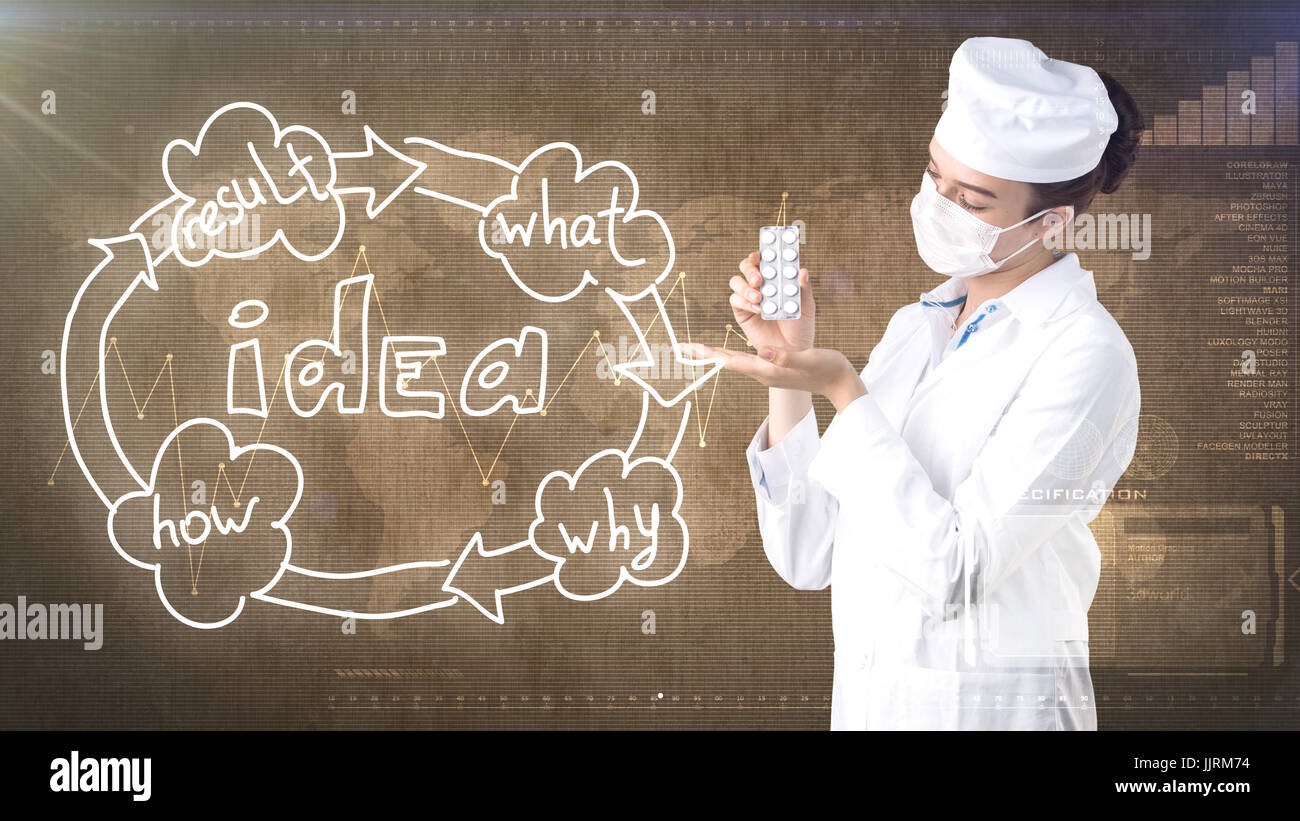 Beautiful medical woman doctor in uniform. Studio painted background ...