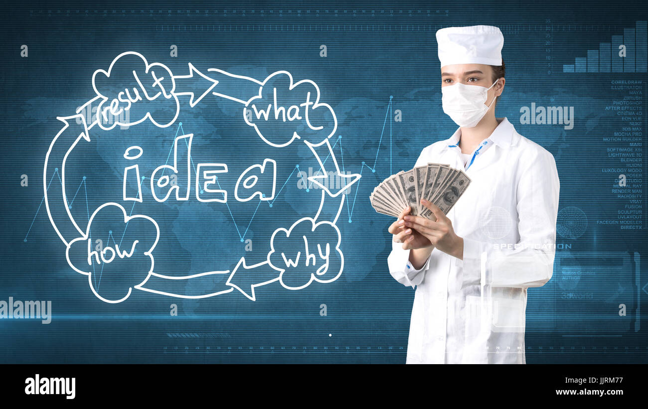 Beautiful medical woman doctor in uniform. Studio painted background ...