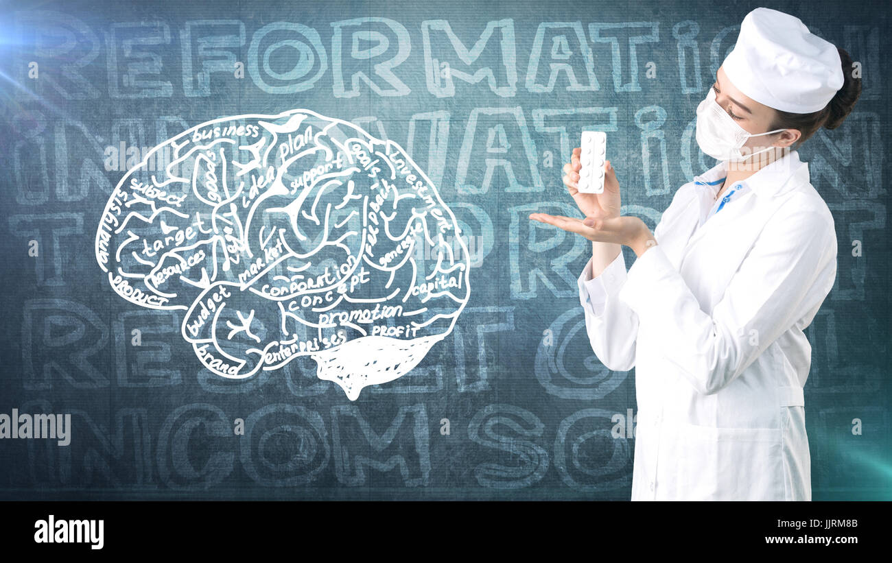 Beautiful medical woman doctor in uniform. Studio painted background ...