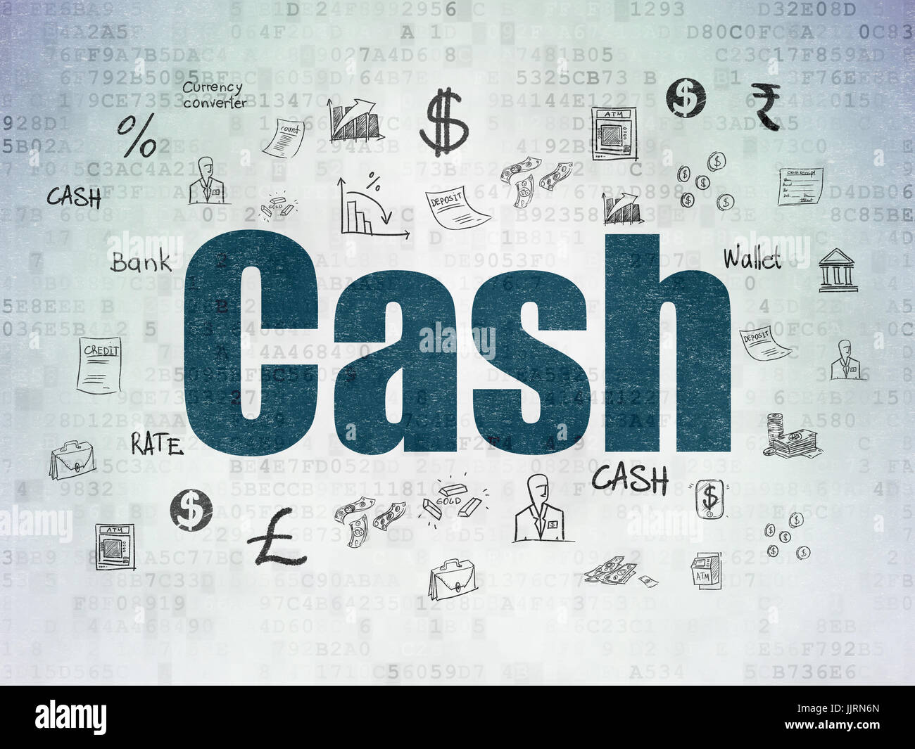 Banking concept: Cash on Digital Data Paper background Stock Photo - Alamy