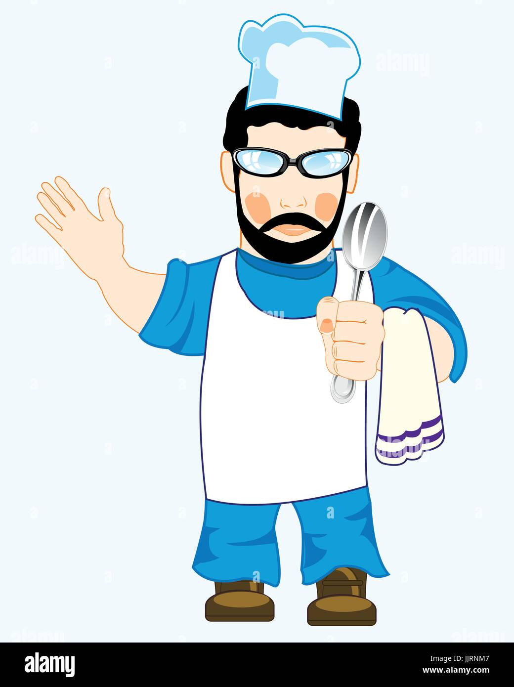 Vector illustration of the cook in robe and spoon in hand Stock Vector ...