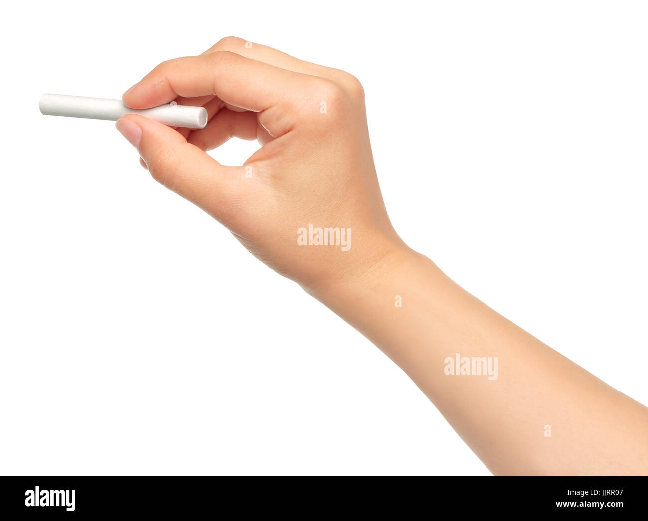 Hand with chalk on white background Stock Photo - Alamy