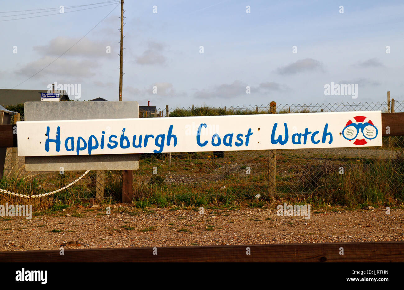 Sign indicating location of Happisburgh Coast Watch at Cart Gap Road ...