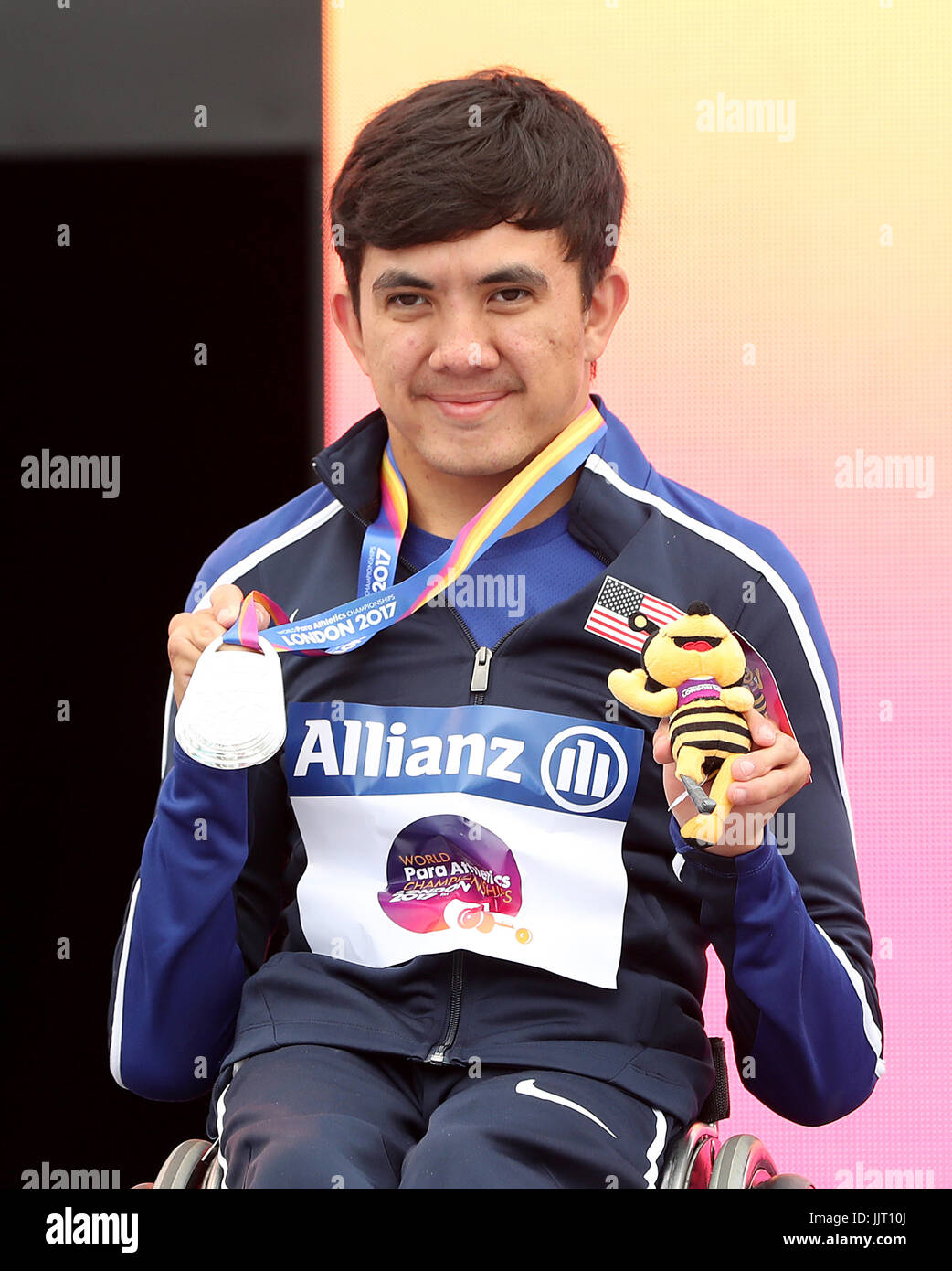 USA's Raymond Martin with his silver medal after the Men's 400m T52 ...