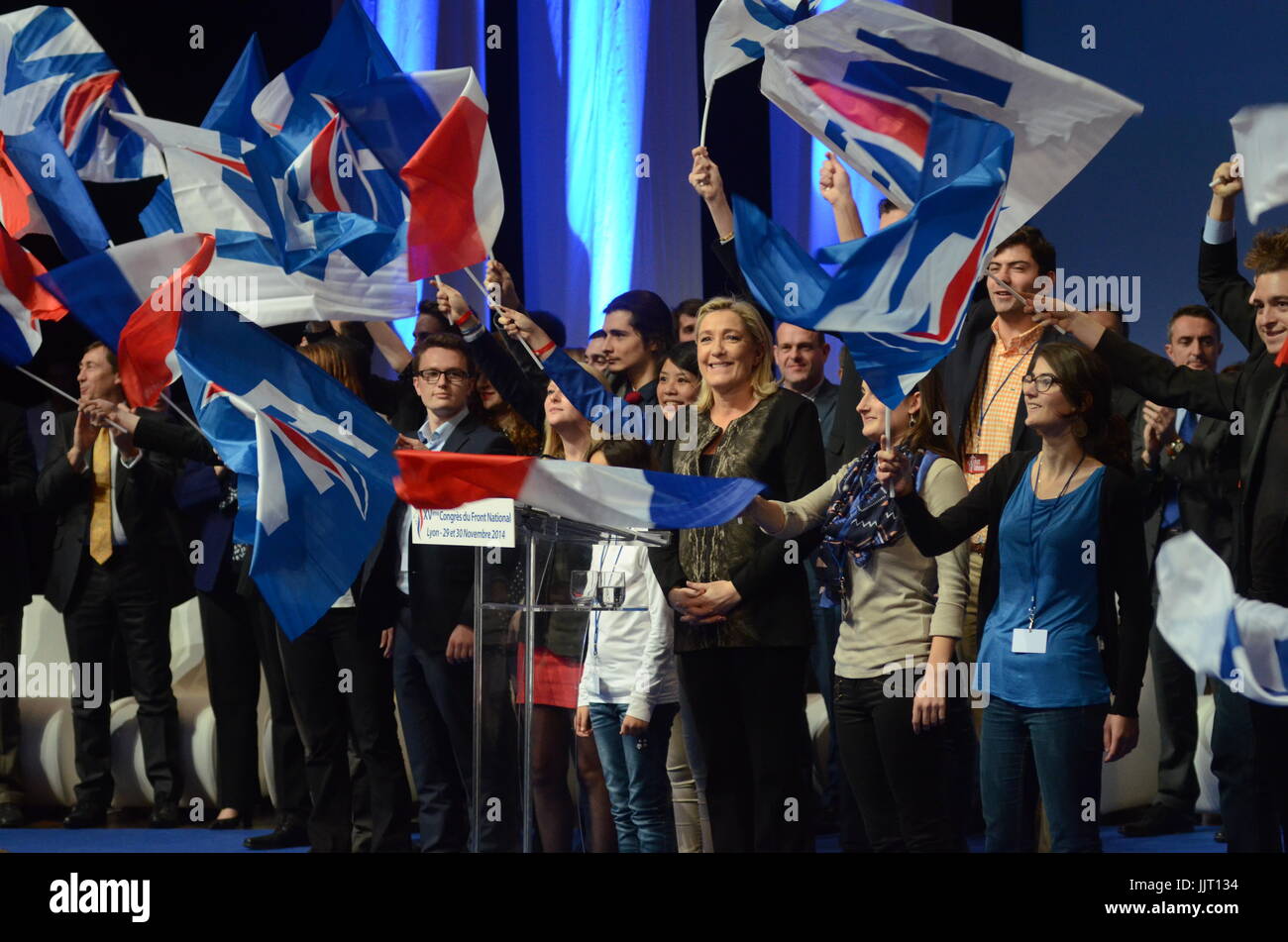 Marine Le Pen, leader of French National Front, talks in Lyon (France ...