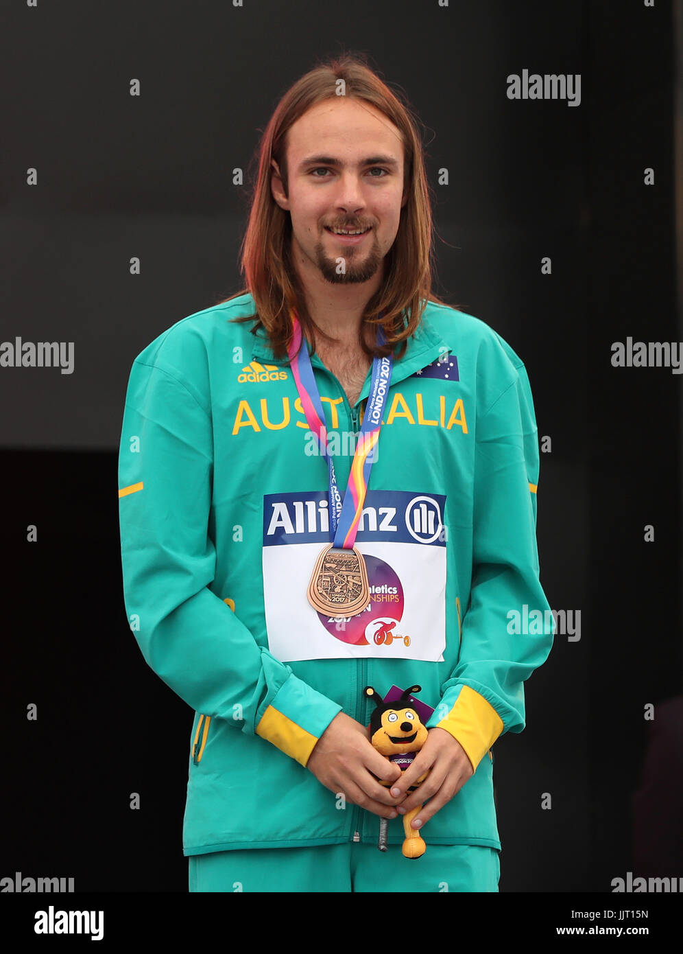 Australia's Brayden Davidson with his bronze medal after the Men's T36 Long Jump Final during ...