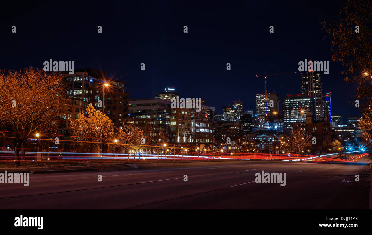 Denver Skyline at Night, Colorado Stock Photo - Alamy