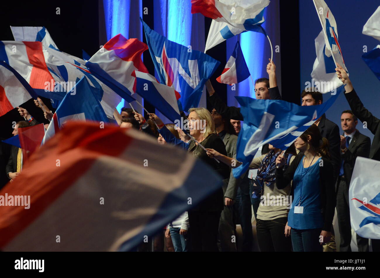 Marine Le Pen, leader of French National Front, talks in Lyon (France ...