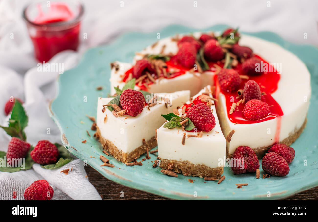Cheesecake with yoghurt and raspberries Stock Photo - Alamy