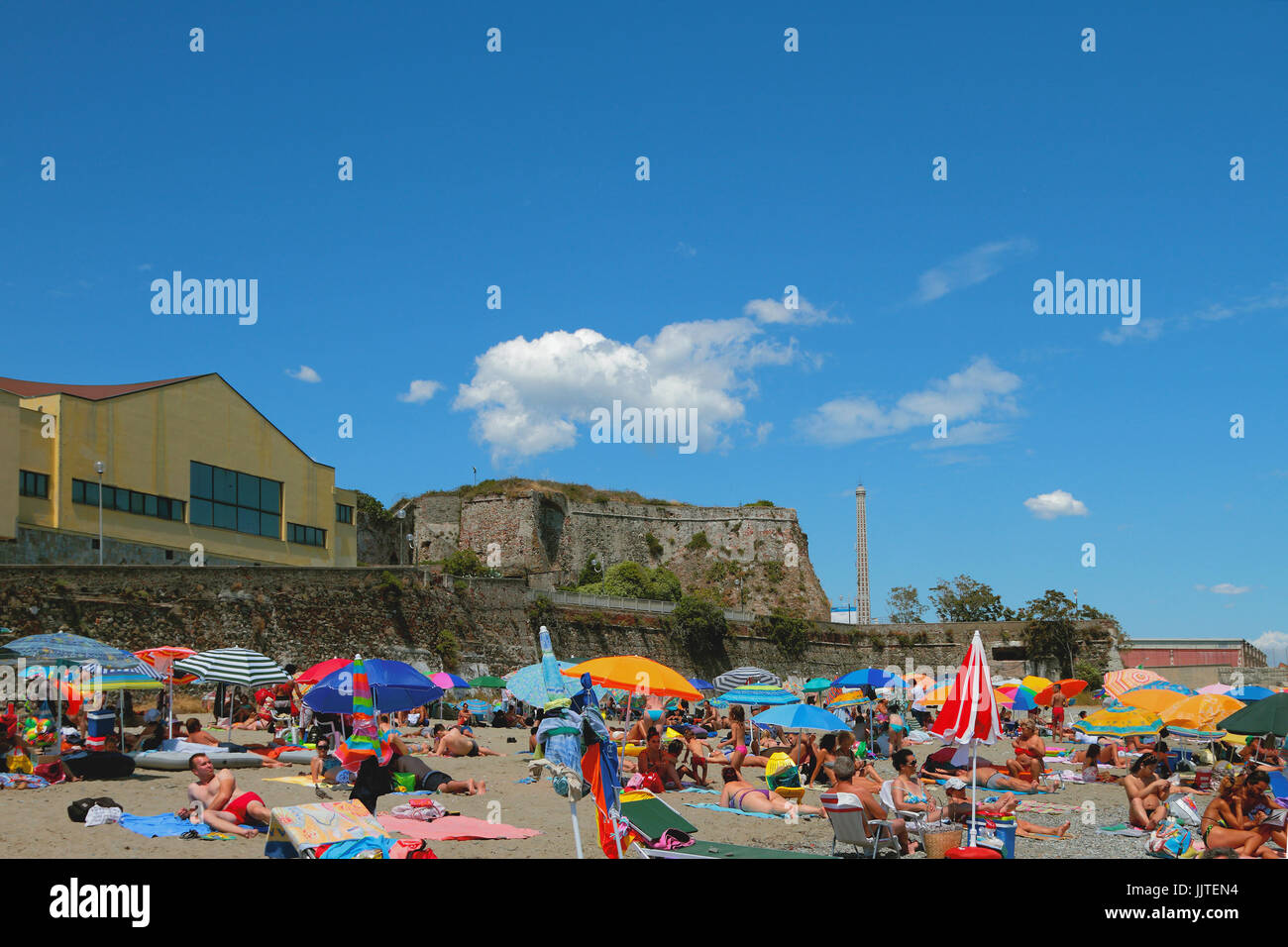 Savona, Italy. Beach at walls of ancient fortress Stock Photo - Alamy