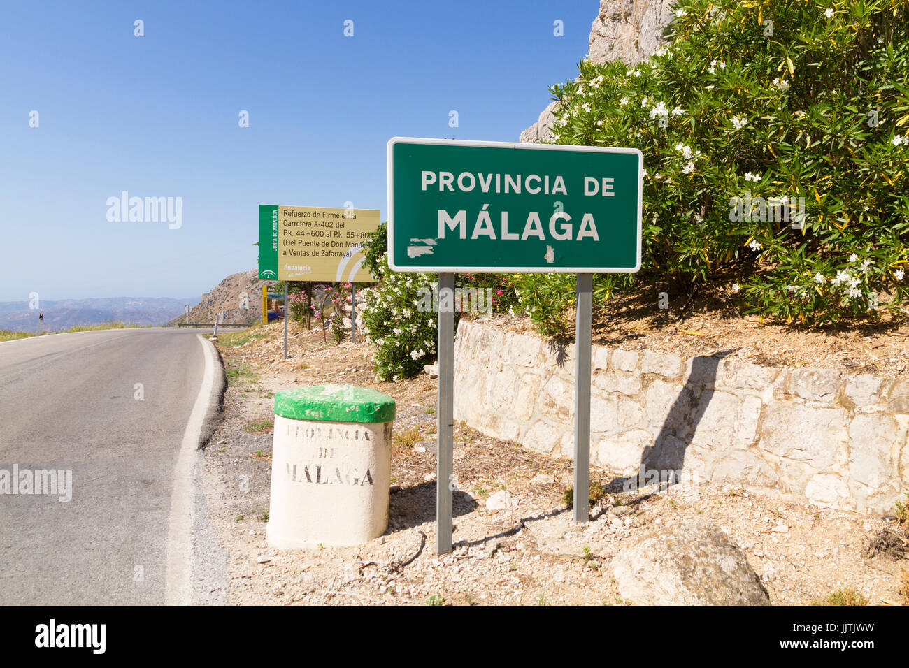 Roadside sign informing drivers they are entering Malaga Province in ...