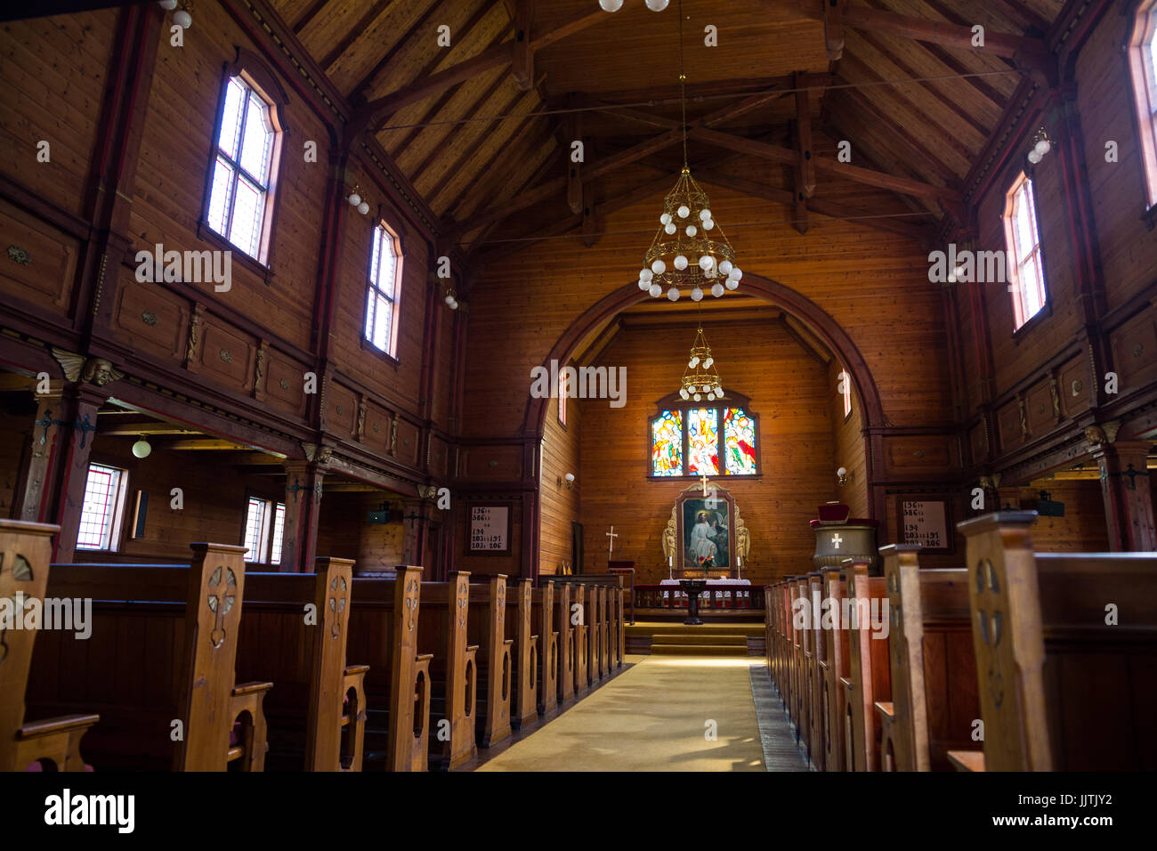 interior of olden church, olden norway, sogn og fjordane Stock Photo - Alamy