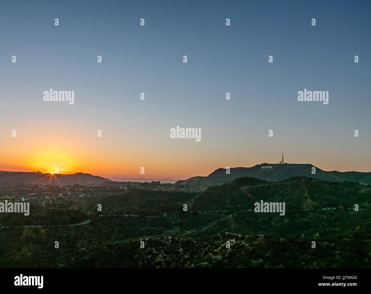 Sunset over Hollywood from Griffith observatory, Los Angeles. USA Stock ...