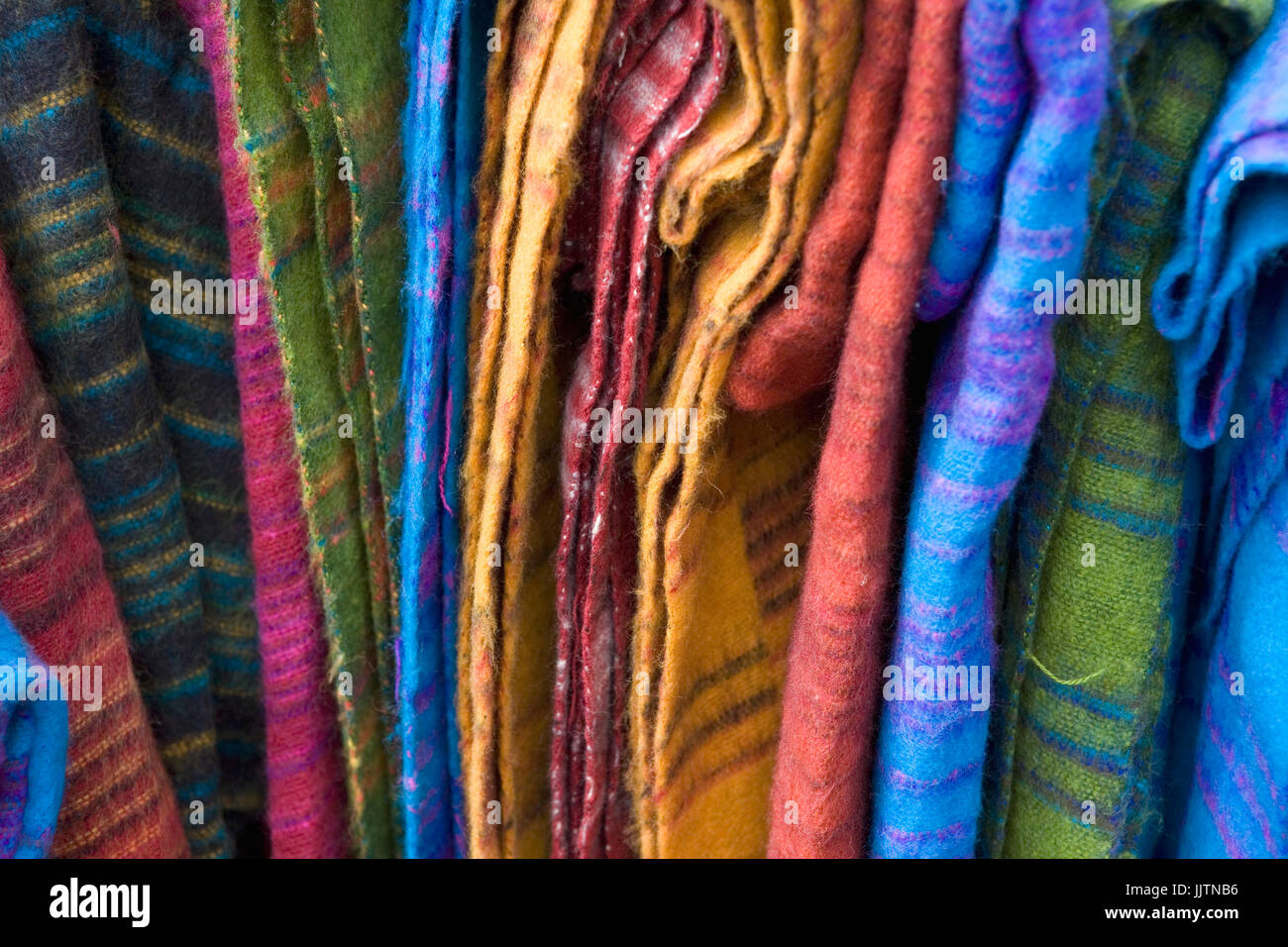 Textiles on display in the market, Castle Square, Ludlow, Shropshire ...