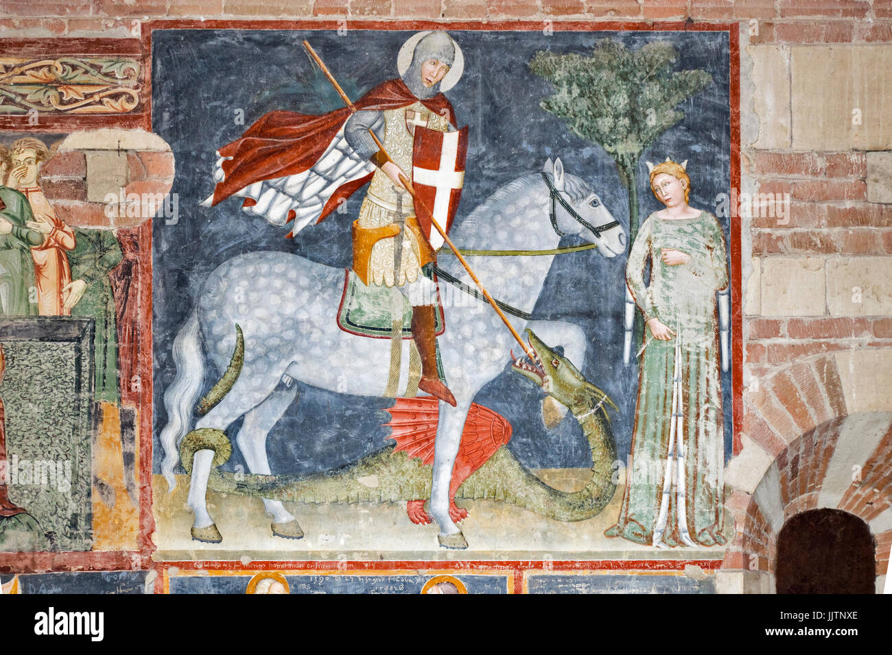 VERONA ITALY THE BASILICA DI SAN ZENO FRESCO ON THE WALL ST GEORGE AND ...