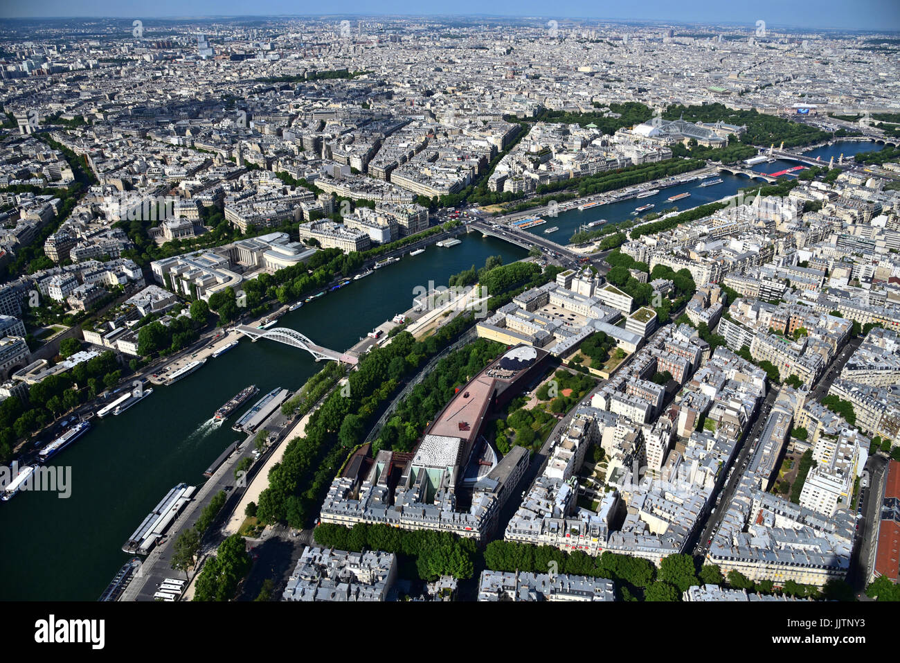 aerial view of seine river flowing through paris ,france,europe Stock ...