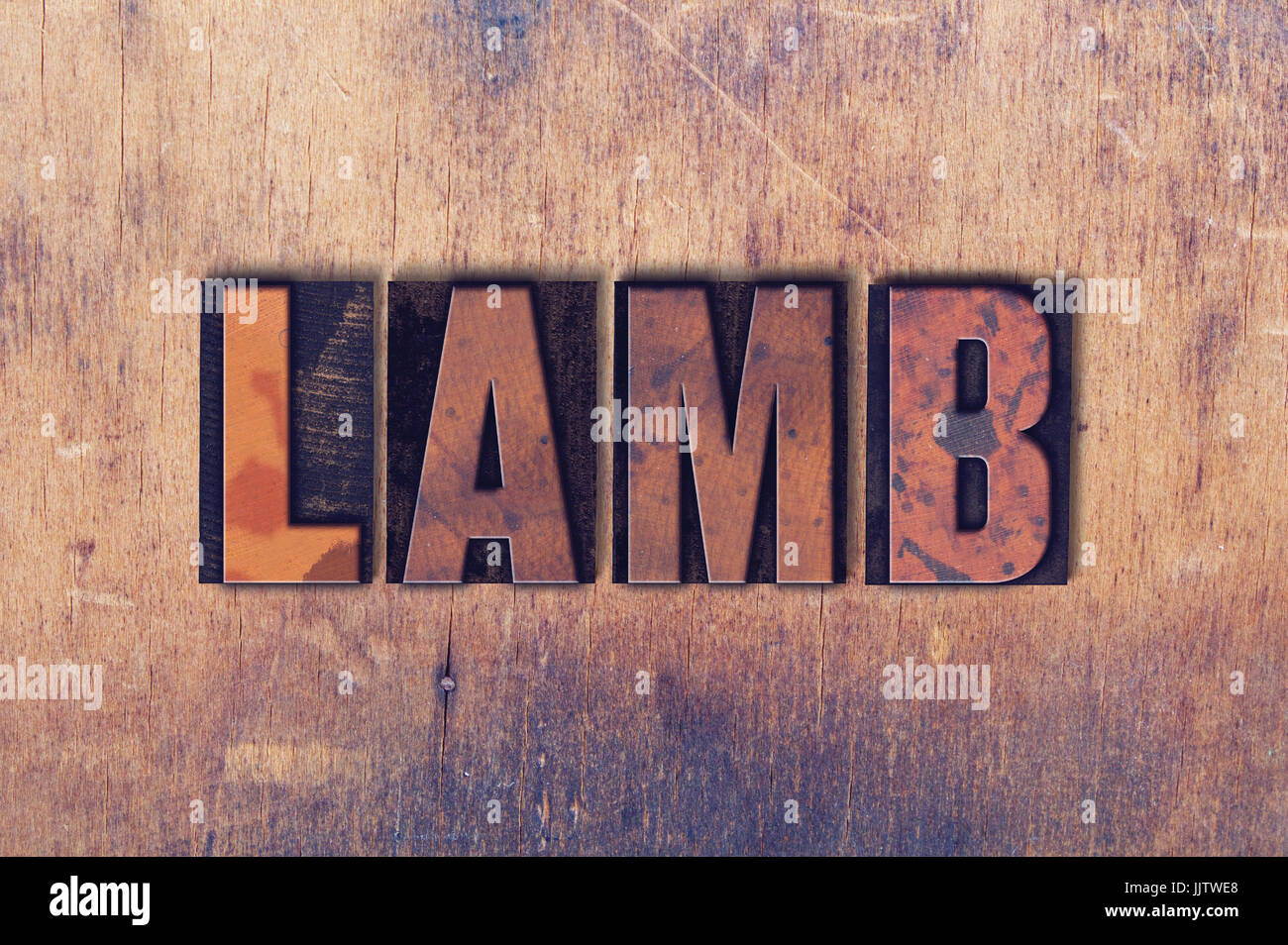 The word Lamb concept and theme written in vintage wooden letterpress ...