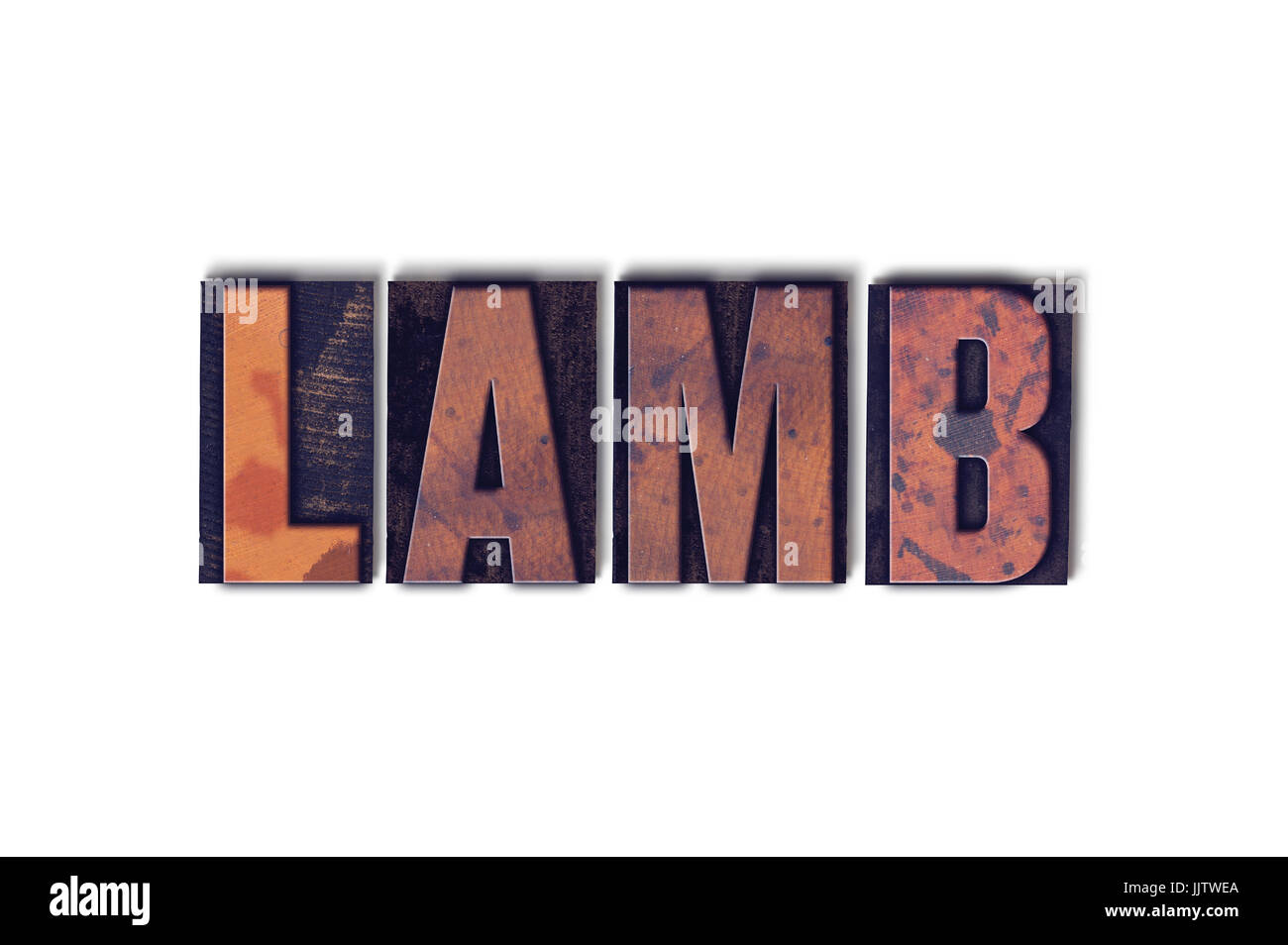 The word Lamb concept and theme written in vintage wooden letterpress ...