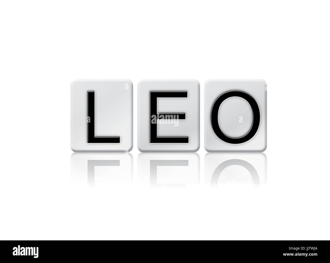 The word Leo concept and theme written in white tiles and isolated on a ...