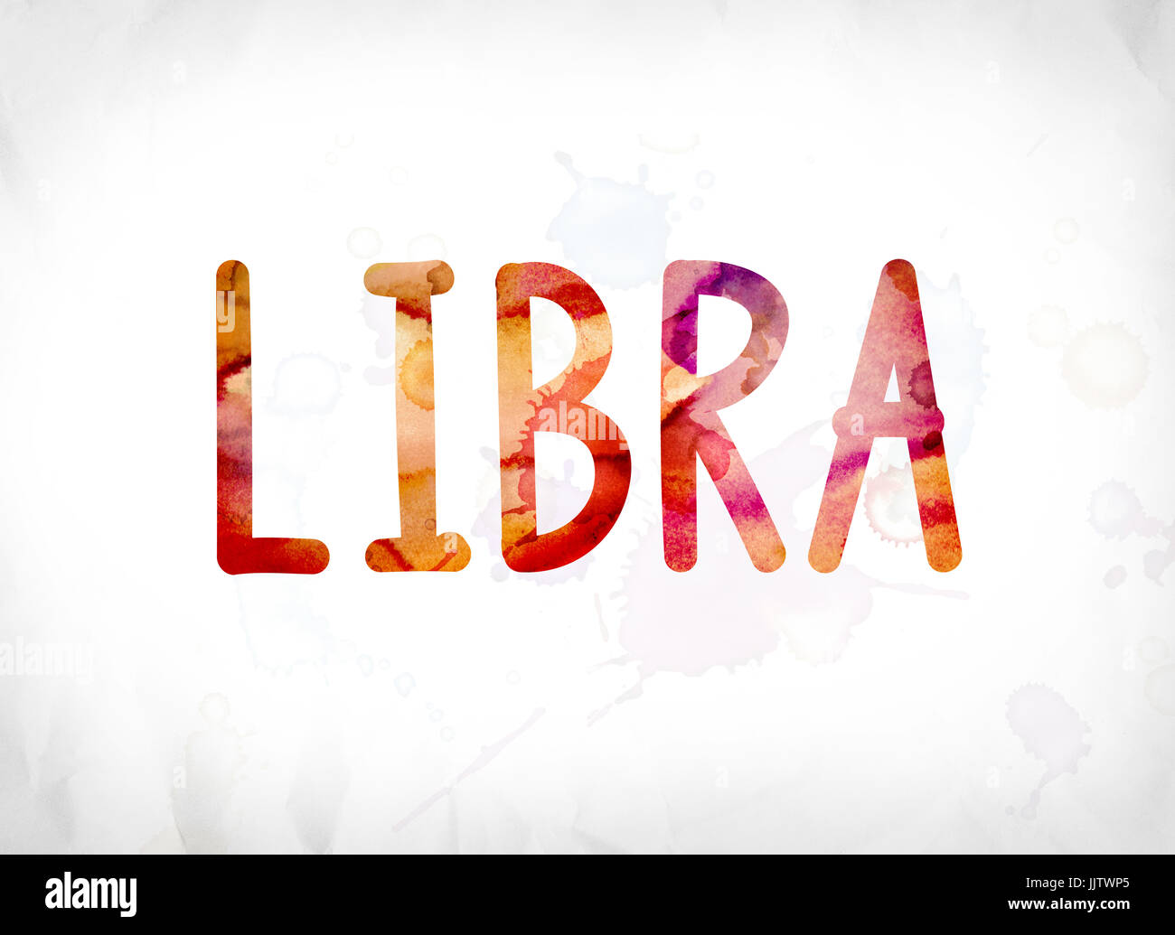 The word Libra concept and theme painted in colorful watercolors on a ...
