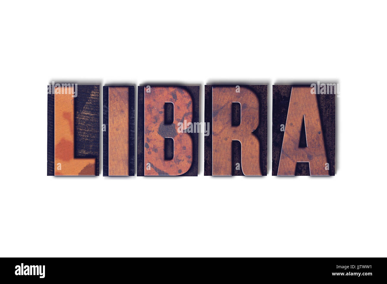 The word Libra concept and theme written in vintage wooden letterpress ...
