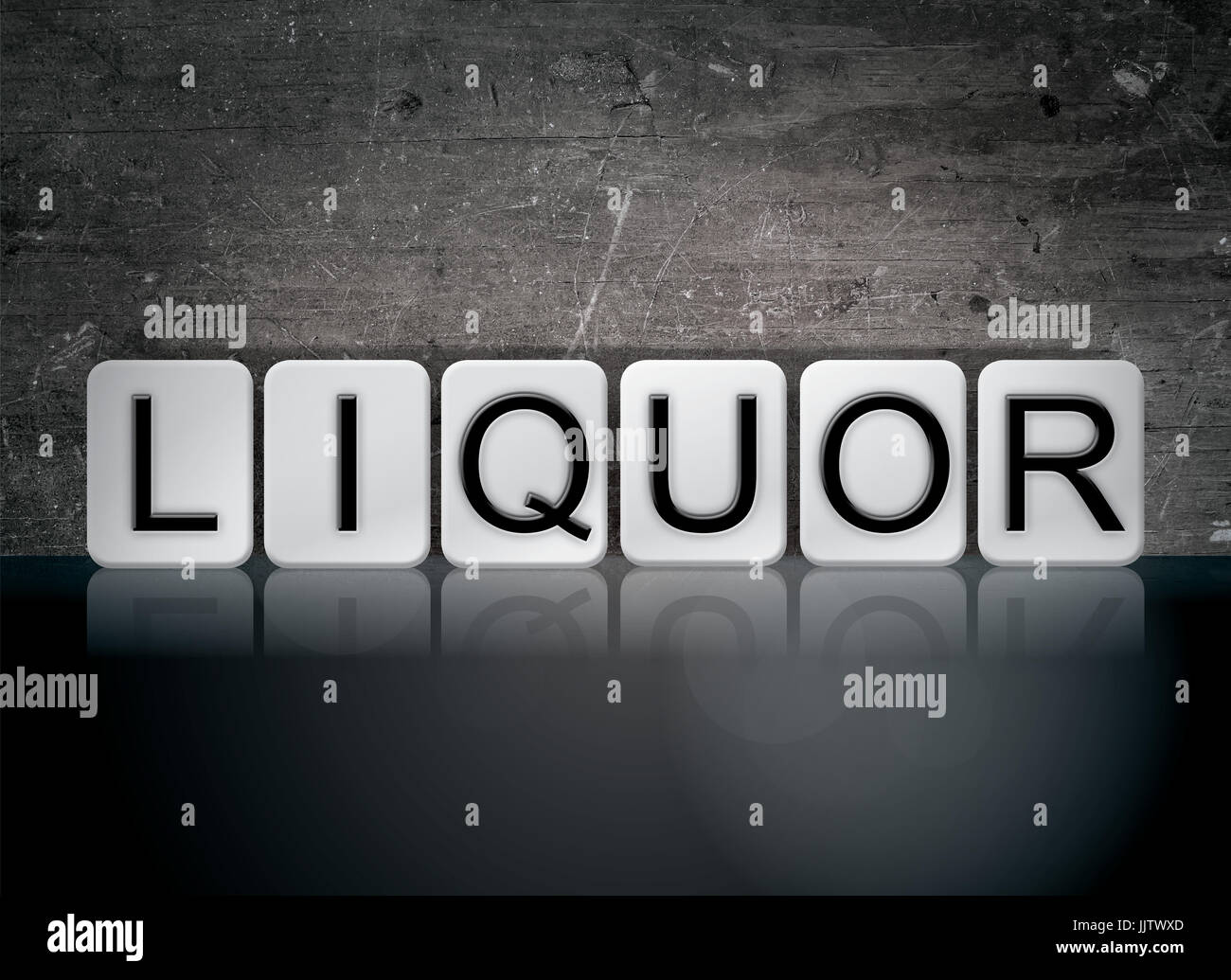 The word Liquor concept and theme written in white tiles on a dark ...