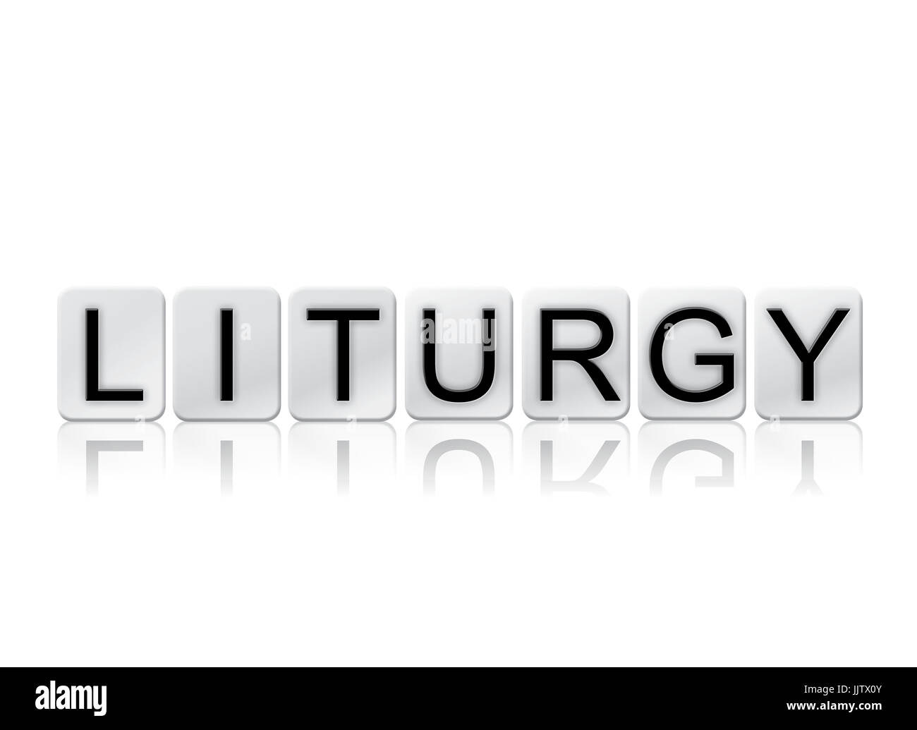 The word Liturgy concept and theme written in white tiles and isolated ...