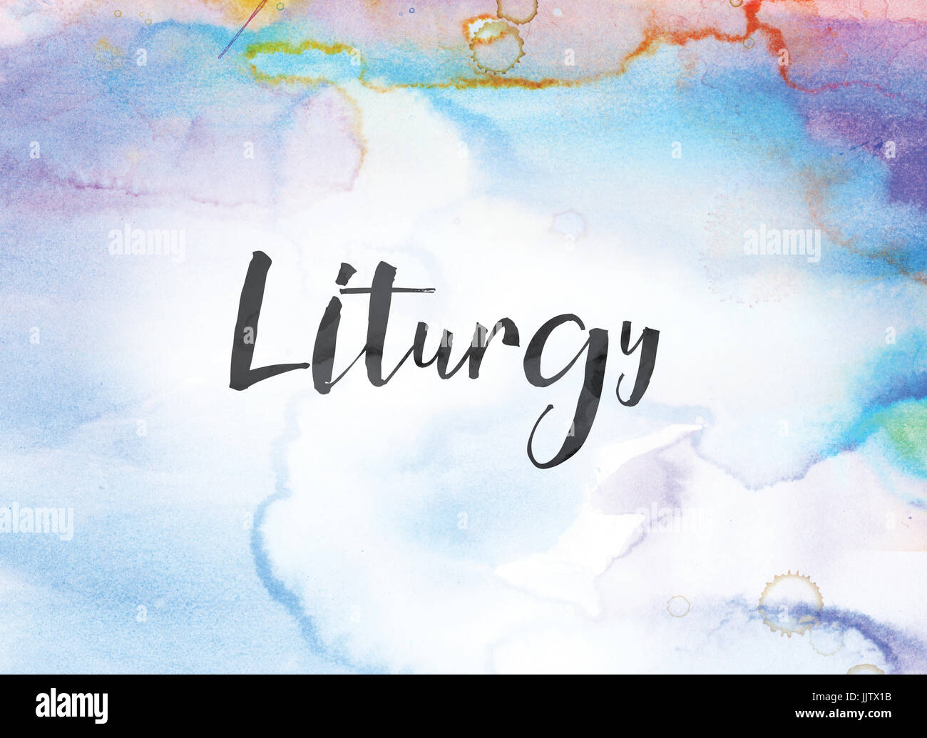 The word Liturgy concept and theme written in black ink on a colorful ...