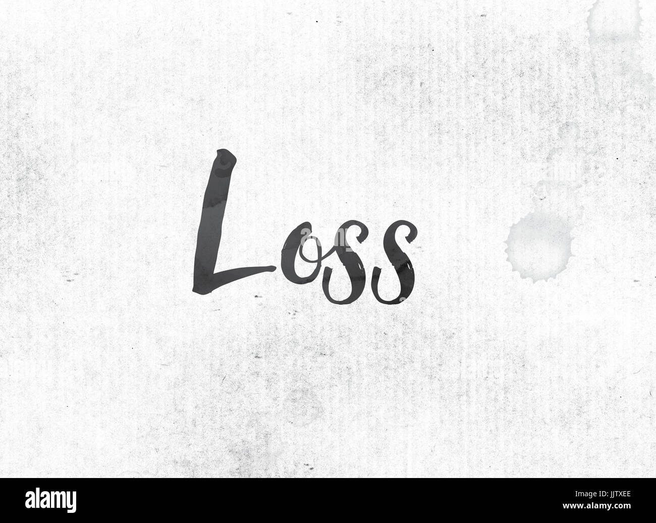 The word Loss concept and theme painted in black ink on a watercolor ...