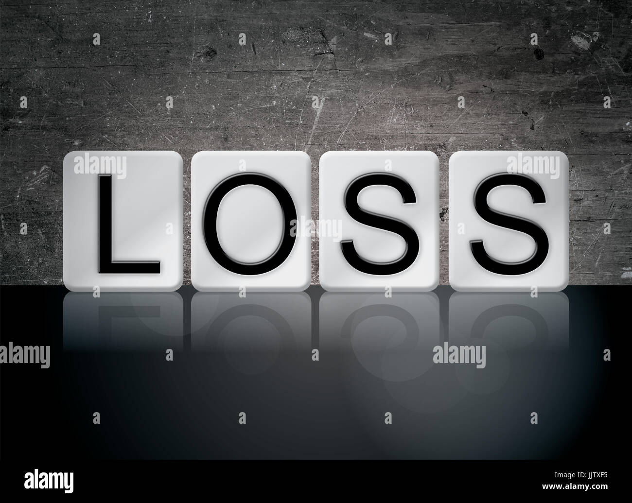 The word Loss concept and theme written in white tiles on a dark ...