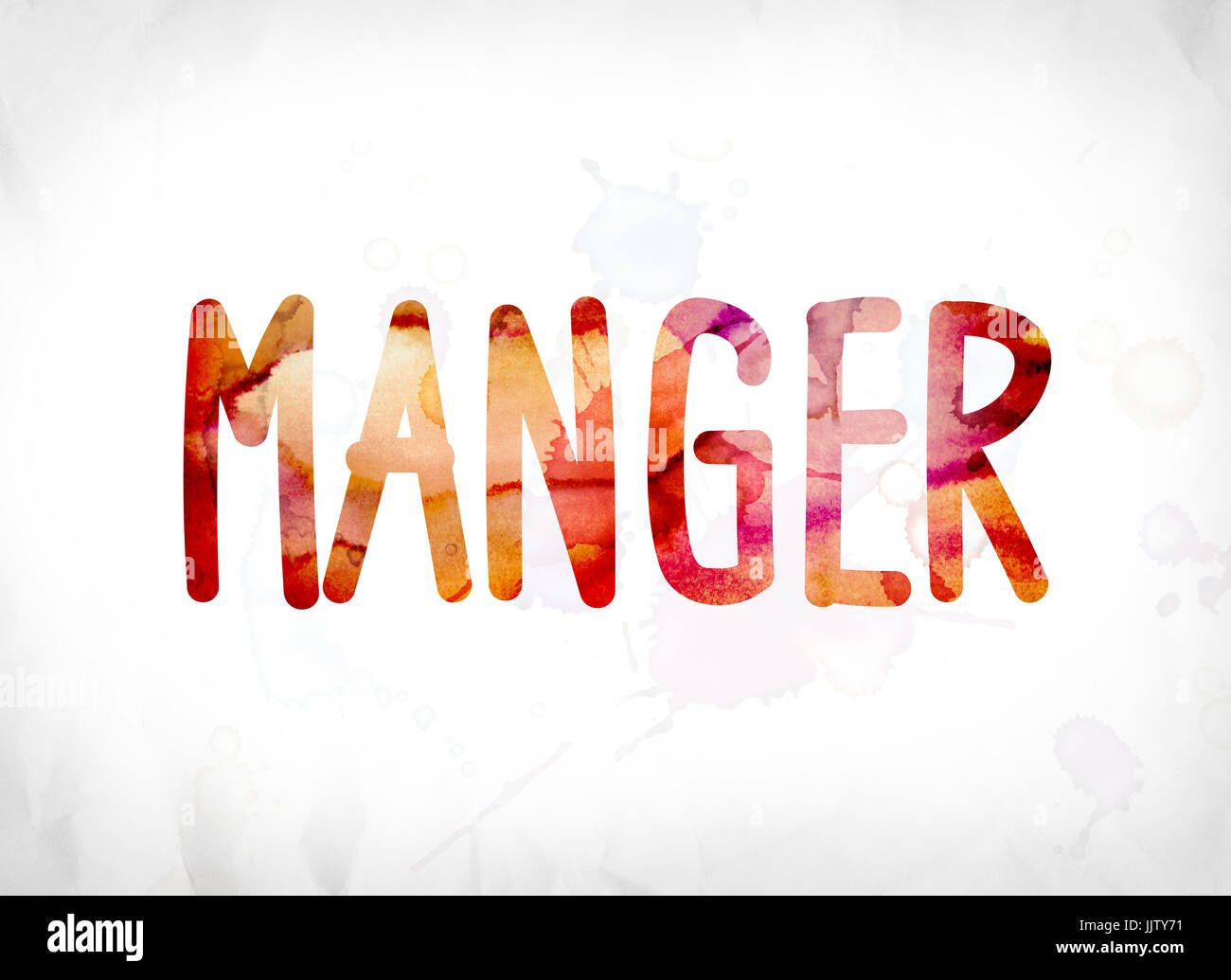 The word Manger concept and theme painted in colorful watercolors on a ...