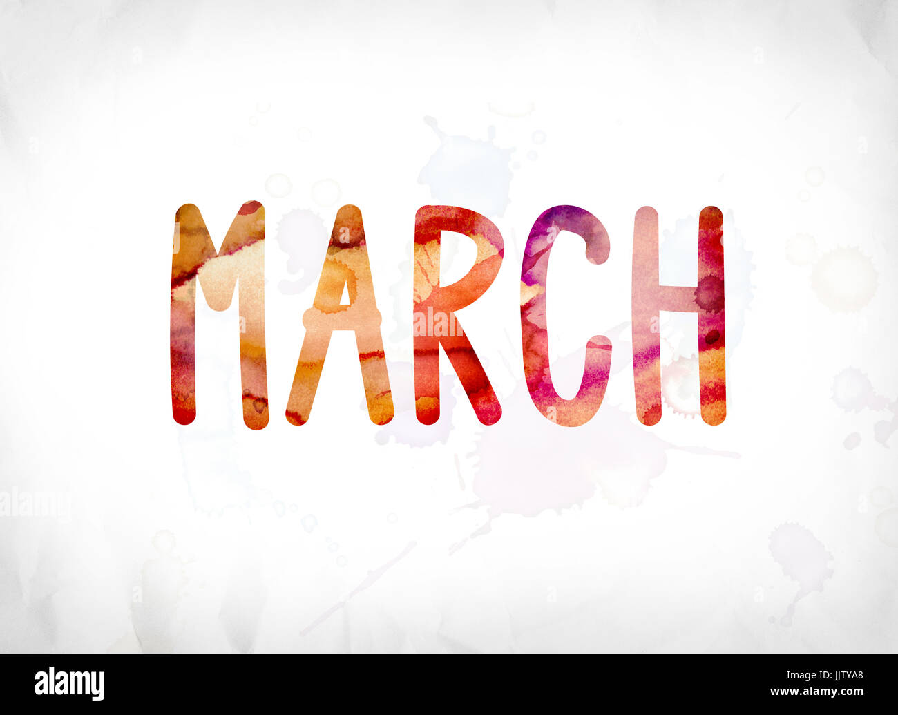 The word March concept and theme painted in colorful watercolors on a ...