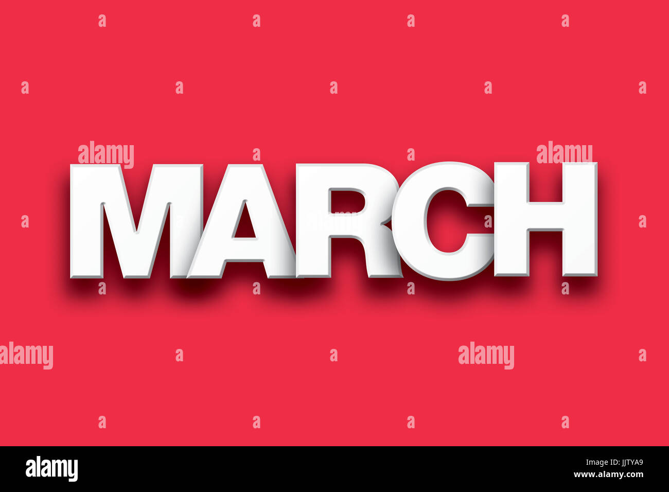The word March concept written in white type on a colorful background ...