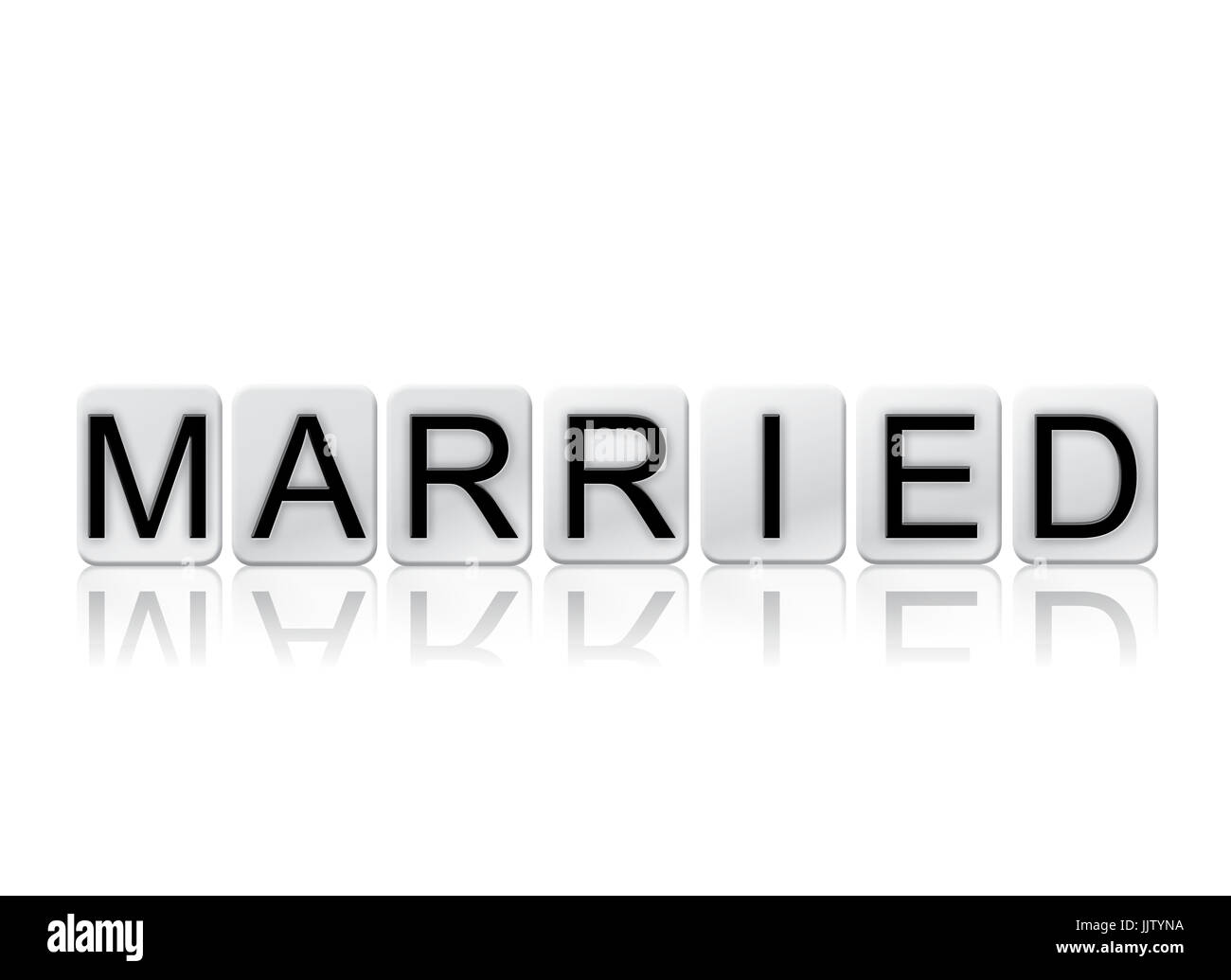 The word Married concept and theme written in white tiles and isolated ...
