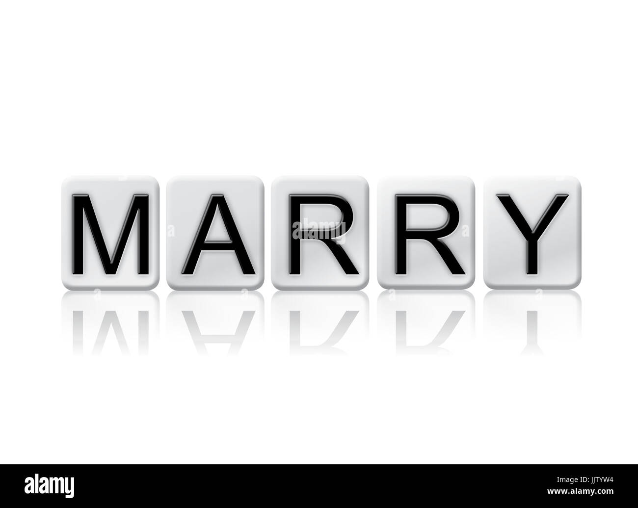 The word Marry concept and theme written in white tiles and isolated on ...
