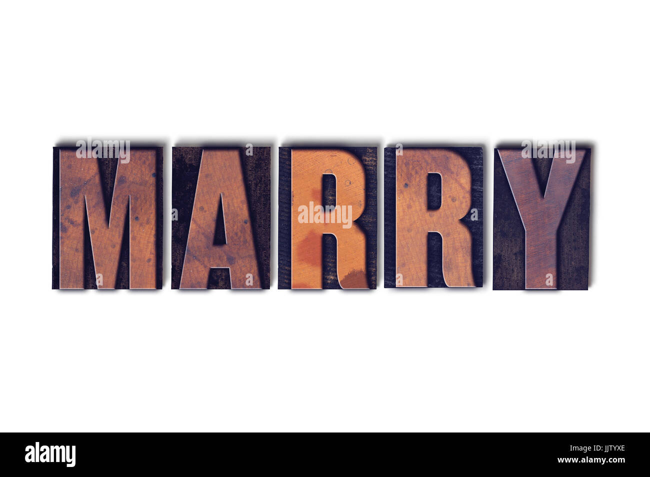 The word Marry concept and theme written in vintage wooden letterpress ...