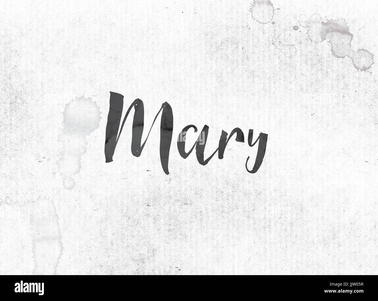 The name Mary concept and theme painted in black ink on a watercolor ...