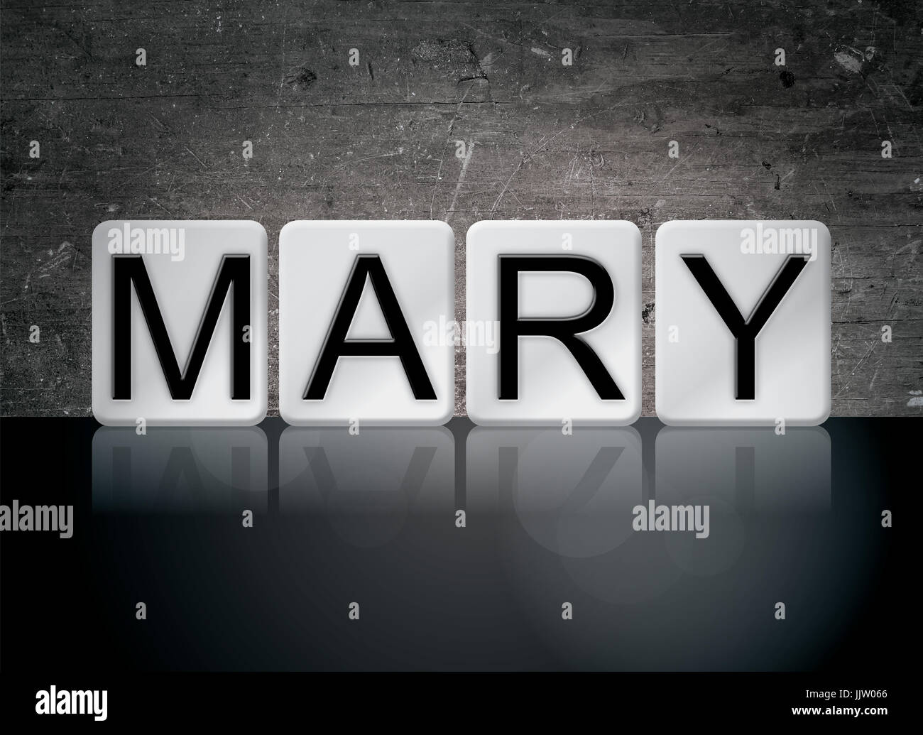 The name Mary concept and theme written in white tiles on a dark ...