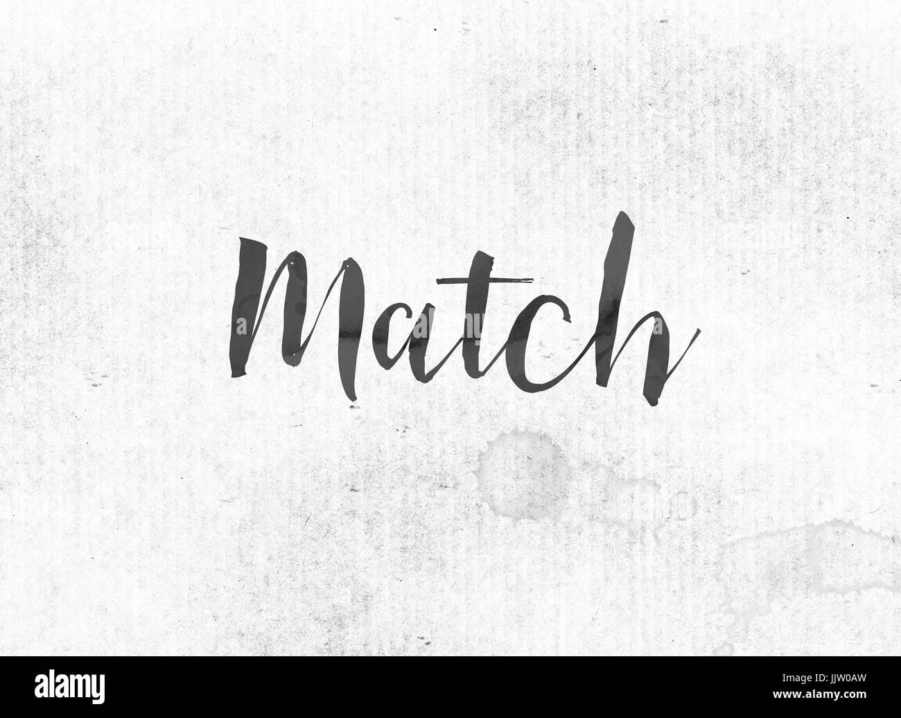 The word Match concept and theme painted in black ink on a watercolor ...