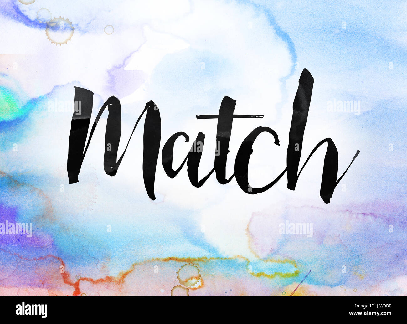 The word Match concept and theme written in black ink on a colorful ...
