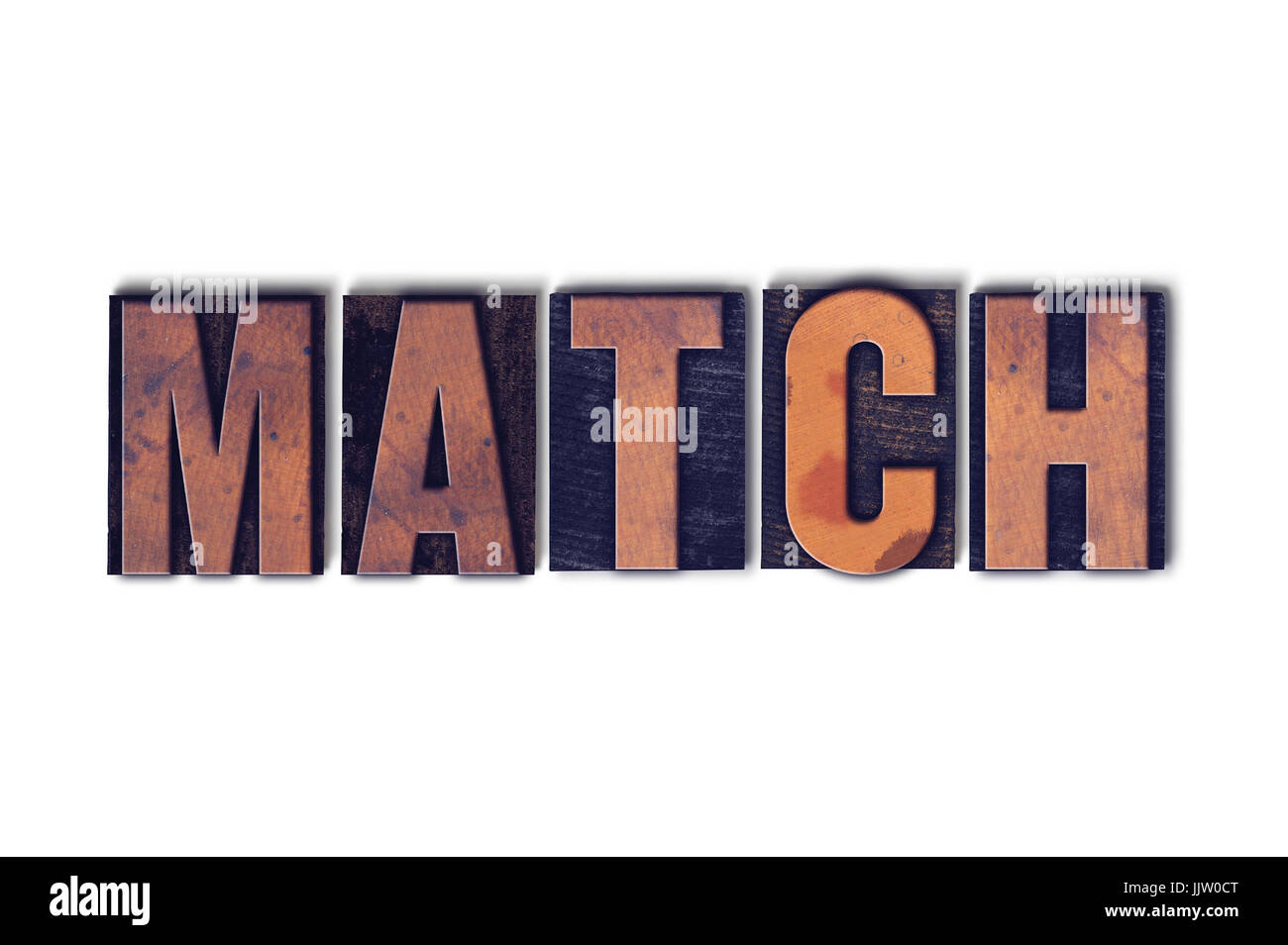 The word Match concept and theme written in vintage wooden letterpress ...