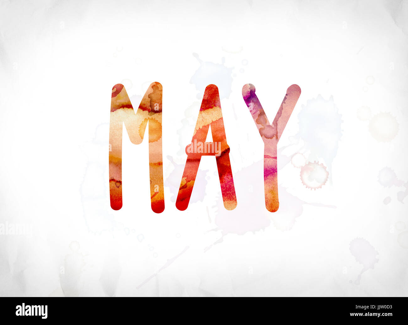 The word May concept and theme painted in colorful watercolors on a ...