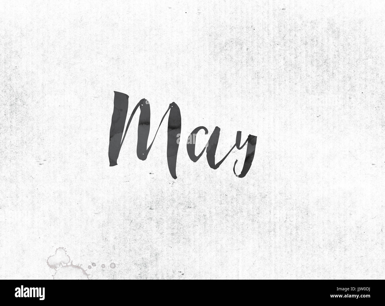 The word May concept and theme painted in black ink on a watercolor ...