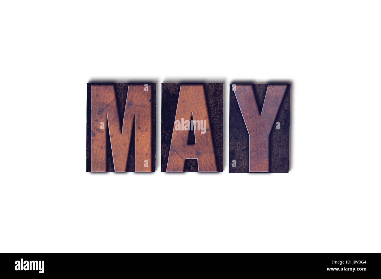 The word May concept and theme written in vintage wooden letterpress ...