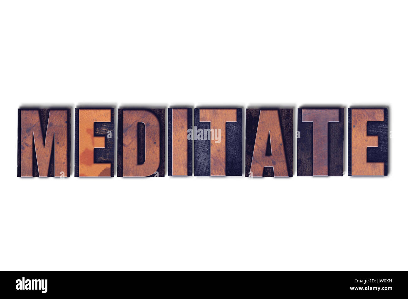 The word Meditate concept and theme written in vintage wooden ...