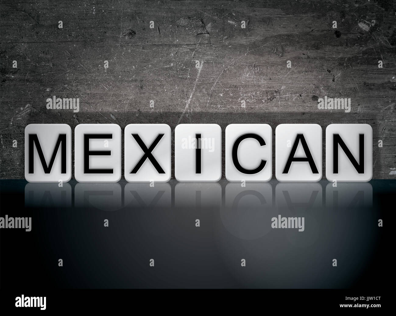 The word Mexican concept and theme written in white tiles on a dark ...